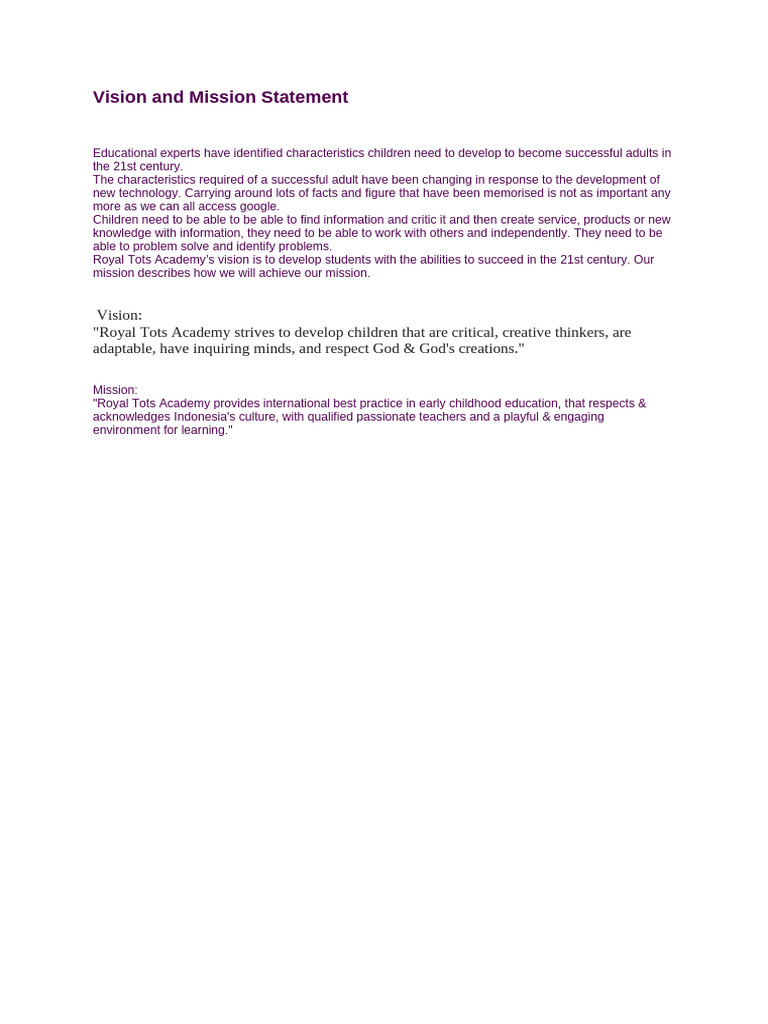Vision and Mission Statement | PDF
