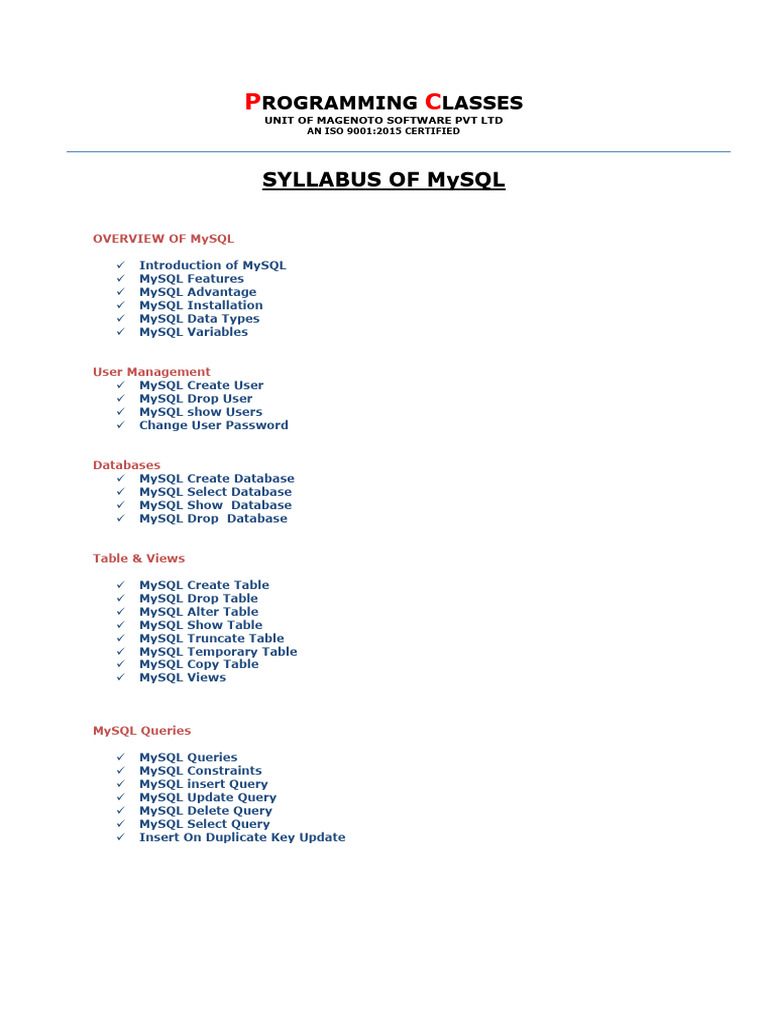 Mysql Syllabus | PDF | Database Index | My Sql