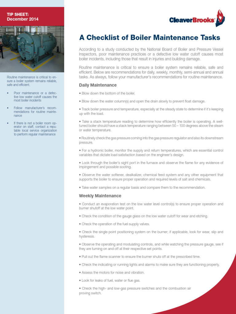 a Checklist of Boiler Maintenance Tasks | PDF | Boiler | Mechanical ...