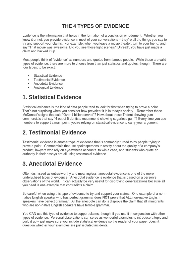 The 4 Types of Evidence | PDF | Evidence