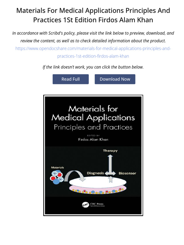 Materials For Medical Applications Principles And Practices 1st Edition ...