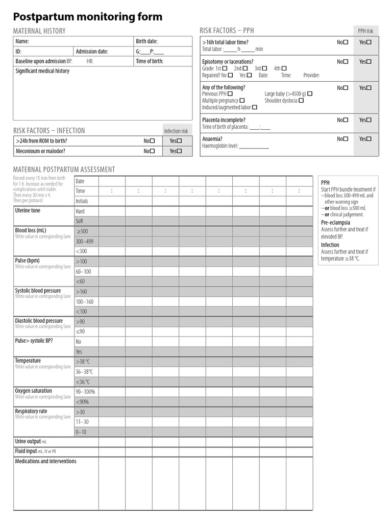 Bleeding After Birth Postpartum Monitoring Form | PDF | Childbirth ...