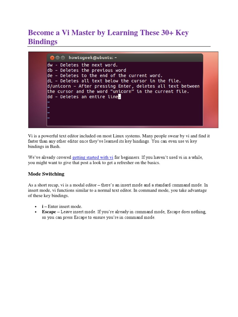 Become A Vi Master by Learning These 30+ Key Bindings | PDF | Keyboard ...
