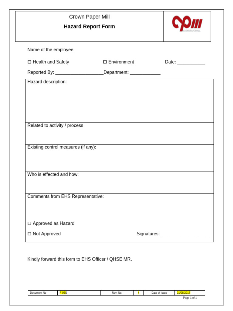 Hazard Report Form | PDF