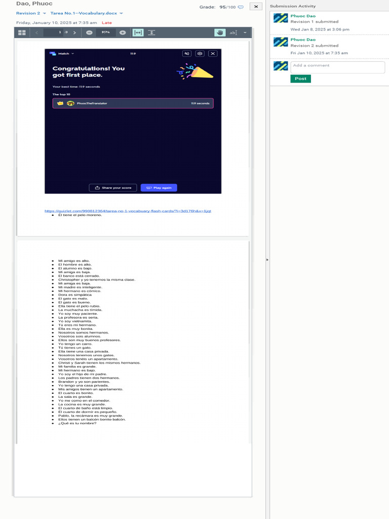 Spanish II Vocabulary Assignment 2025 | PDF | Vocabulary | Learning To Read