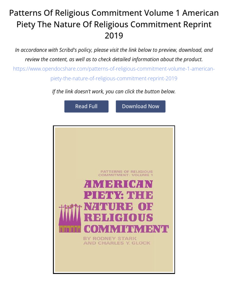 Patterns Of Religious Commitment Volume 1 American Piety The Nature Of ...