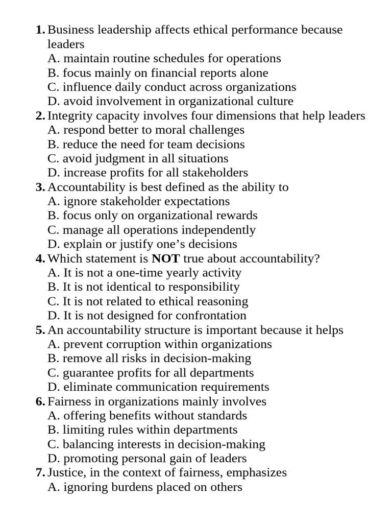 quiz 4 | PDF | Employment | Accountability
