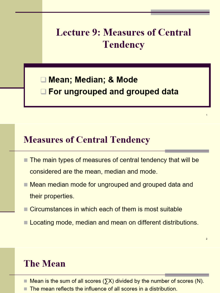 Central Tendency: Mean, Median, Mode | PDF | Mean | Mode (Statistics)