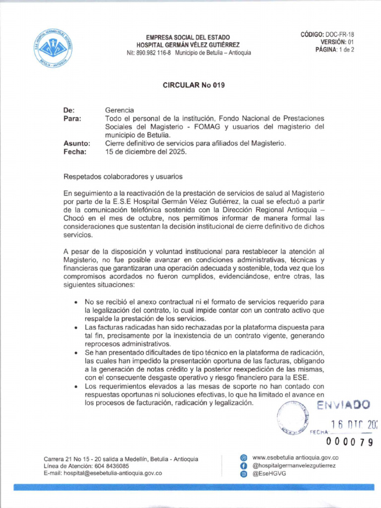 Circular 019 de 2025 | PDF