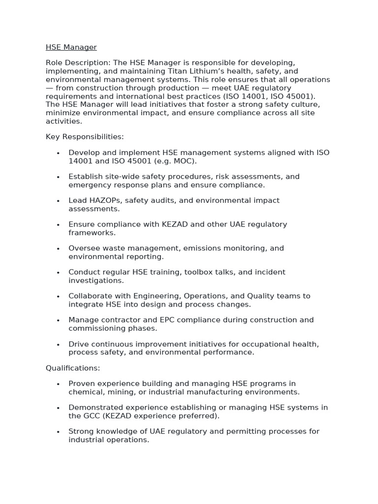 HSE Manager | PDF