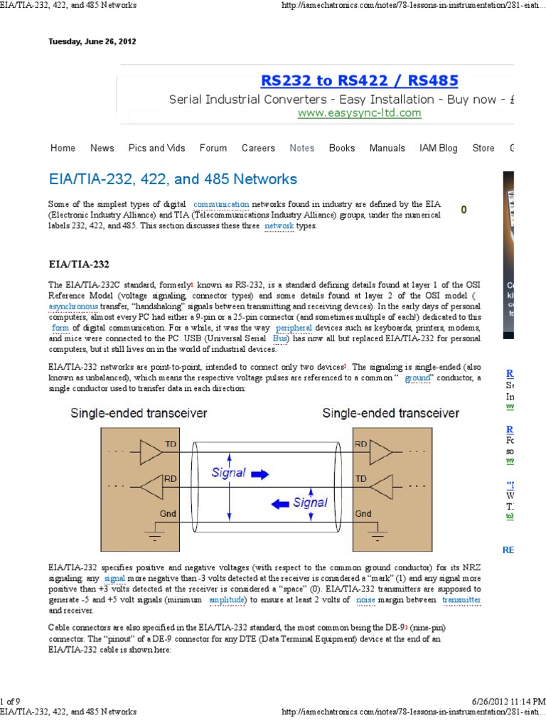 EIA/TIA Standards Overview: 232, 422, 485 | PDF | Computing | Data ...
