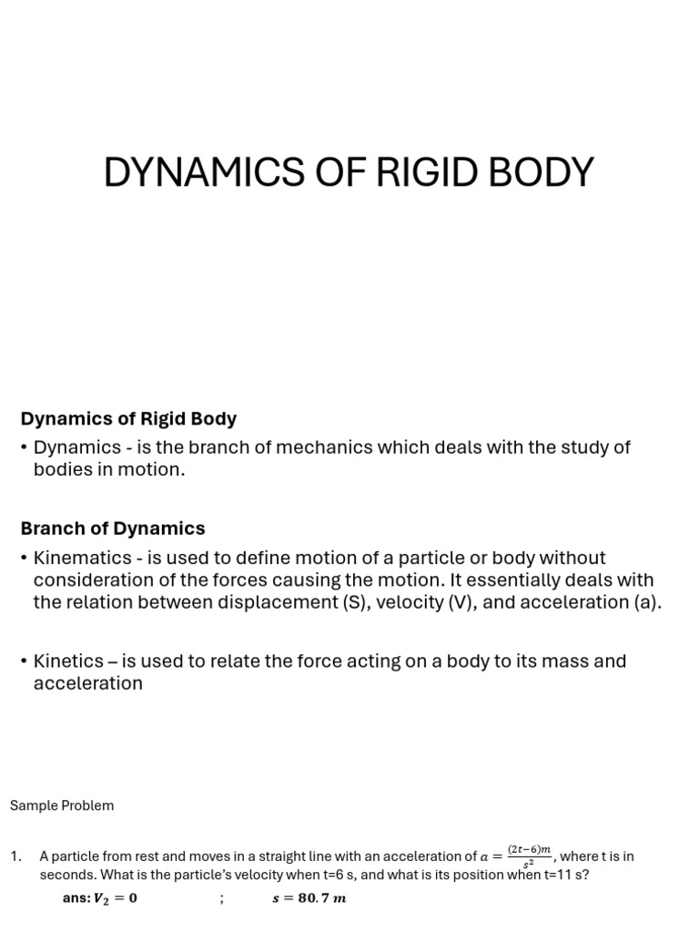 Introduction to Dynamics of Rigid Body | PDF