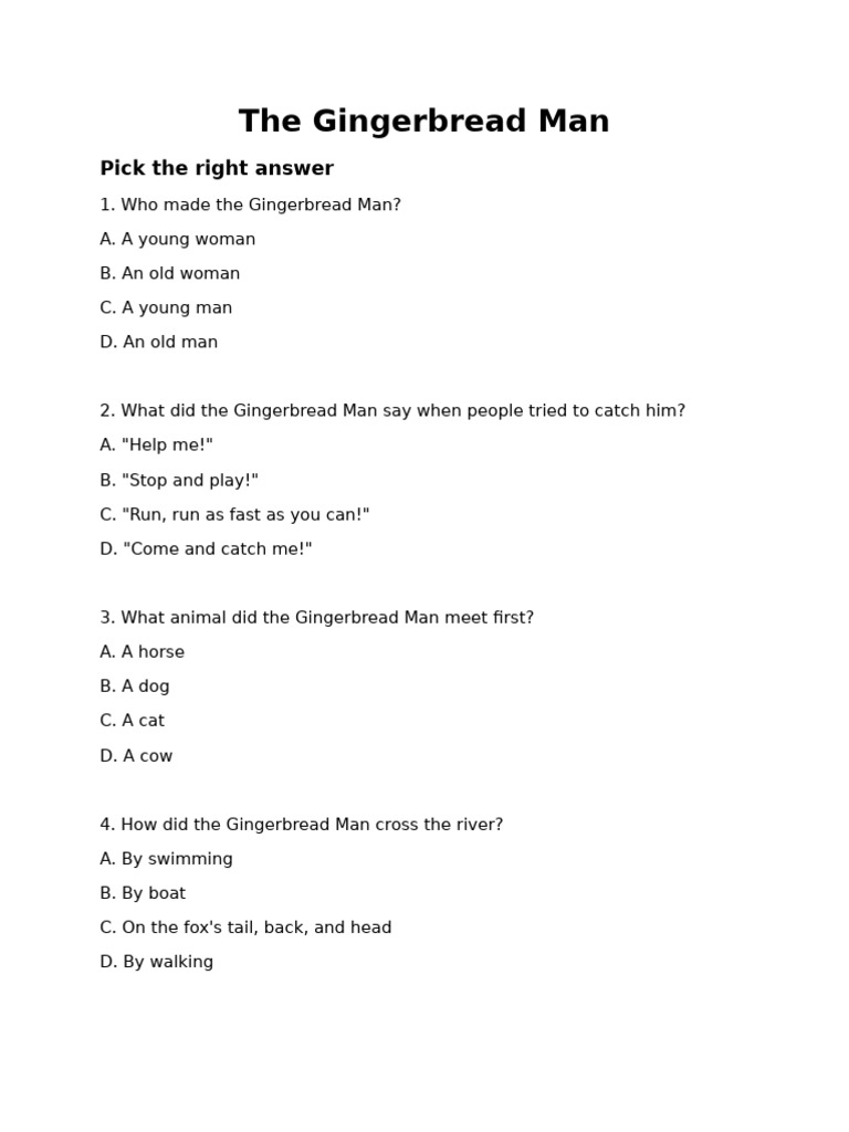 Gingerbread Man Quiz and Answers | PDF