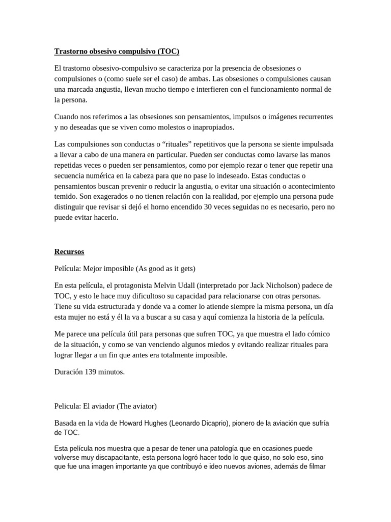 Toc | PDF | Desorden obsesivo compulsivo | Sicología