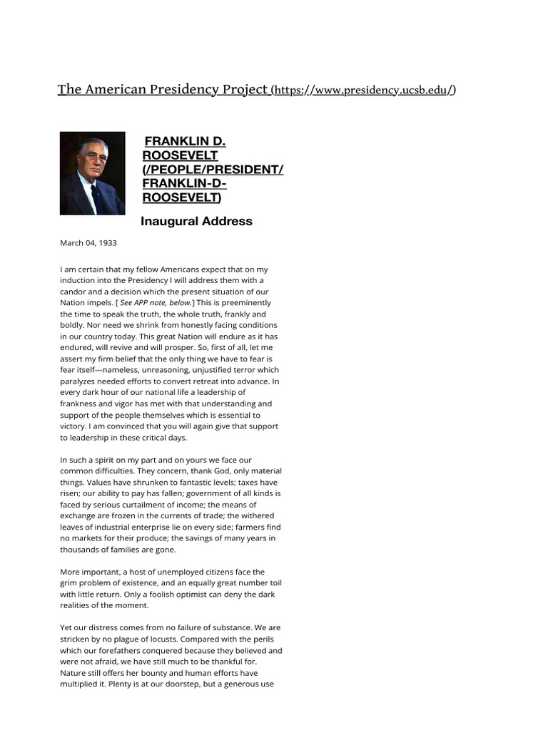 FDR's 1933 Inaugural Address Analysis | PDF | Economies