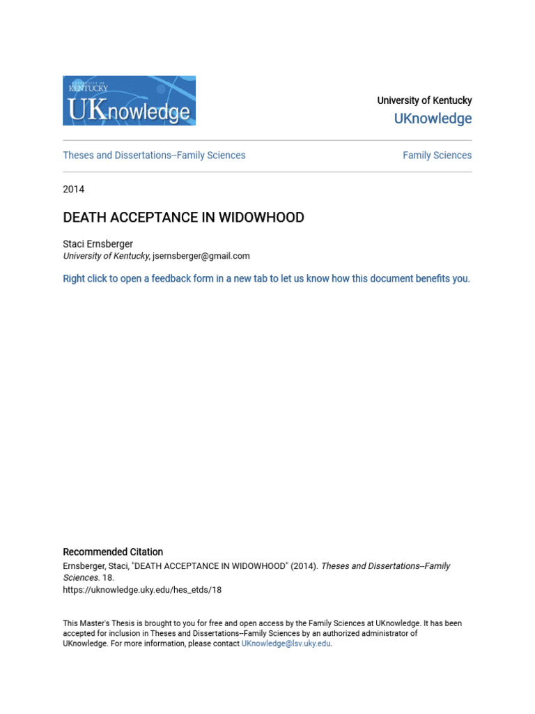 Death Acceptance in Widowhood Study | PDF | Intimate Relationships ...
