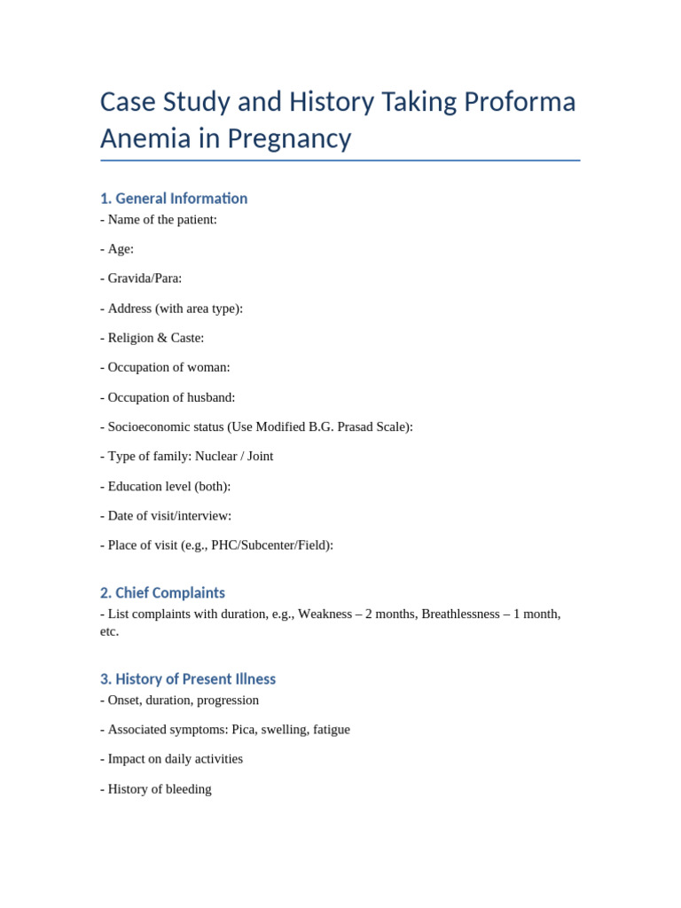 Anemia in Pregnancy Case Study Proforma | PDF | Anemia | Pregnancy