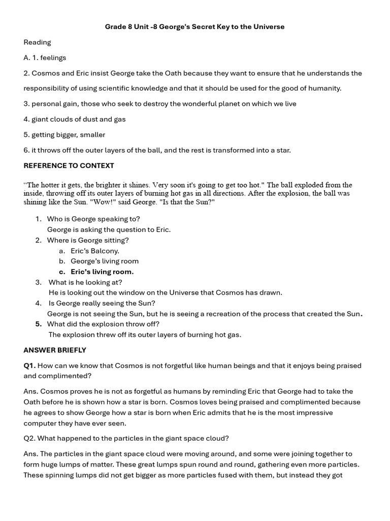 Grade 8 Unit 8: George's Secret Key | PDF