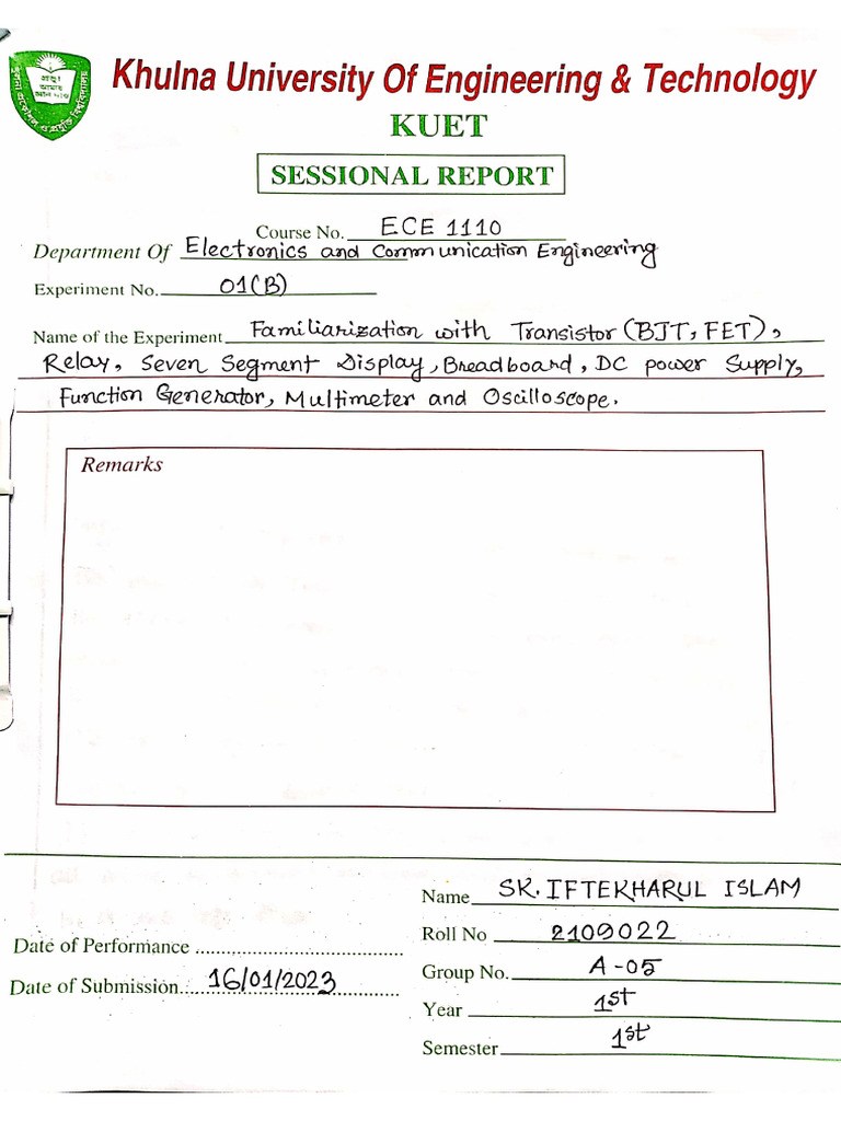 ECE 1110 Exp 1(B) - Sk. Iftekharul Islam(2109022) (1) | PDF