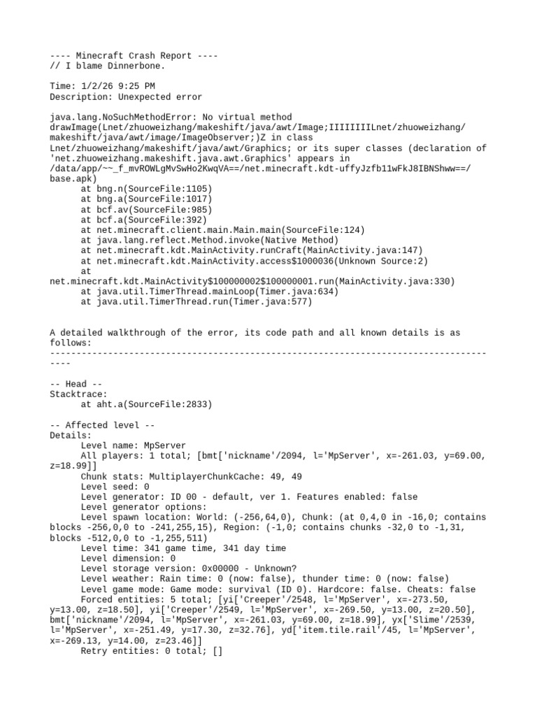Minecraft 1.9 Crash Report Analysis | PDF | Java (Programming Language ...