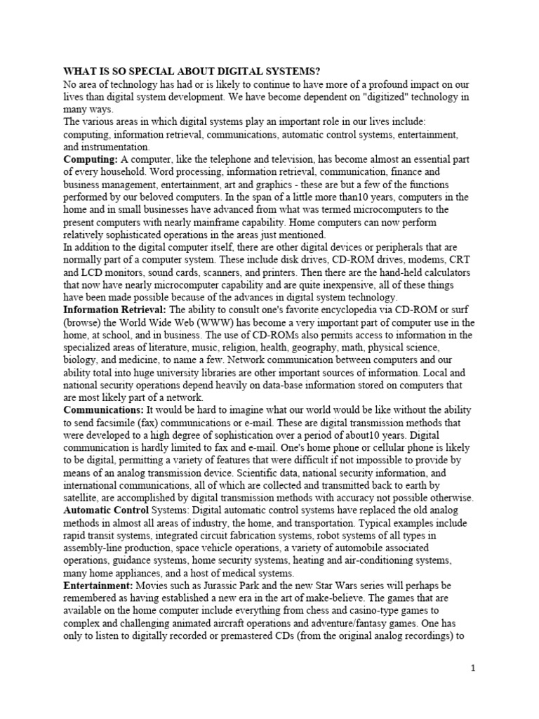 1-What is So Special About Digital Systems (1)[1] | PDF | Fax | Telephone