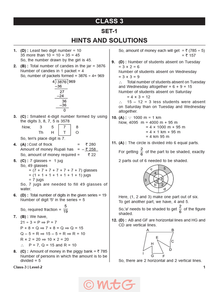 Class 3 Math Solutions and Hints | PDF | Number Theory | Mathematics