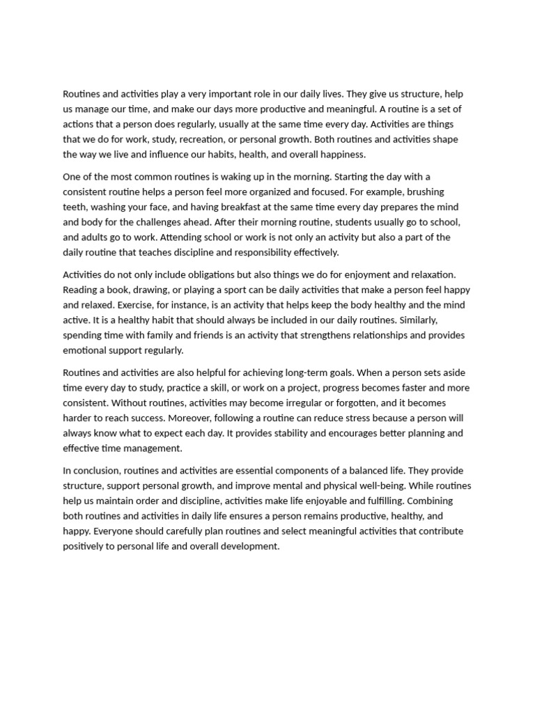 Importance of Routines and Activities | PDF | Disciplines | Behavioural ...