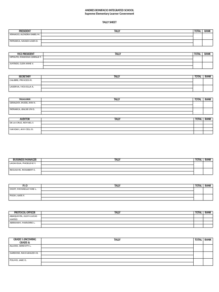 Tally Sheets | PDF