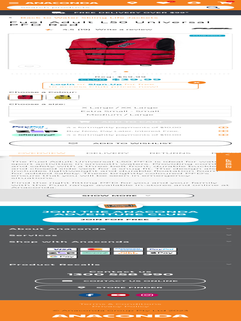 Fuel Adult L50 Universal PFD Red | PDF