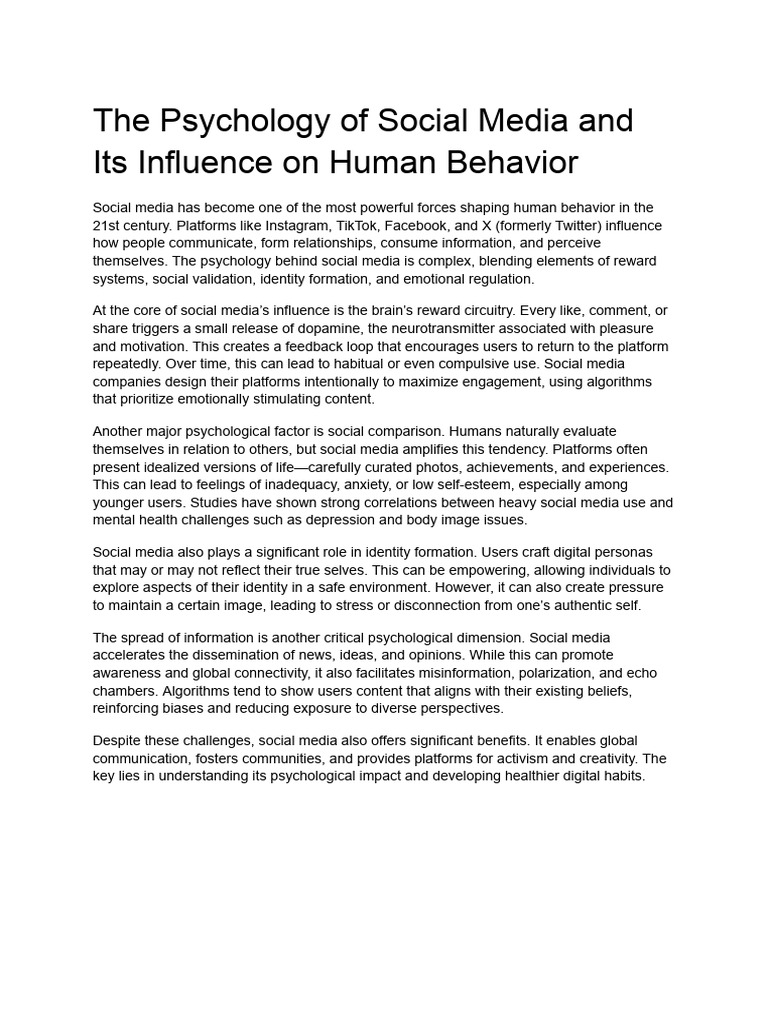 Social Media's Psychological Impact | PDF | Social Media | Popular ...