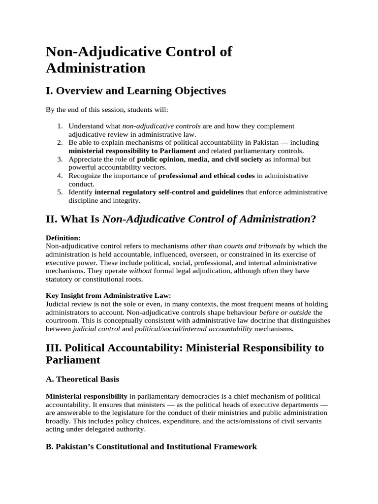 Non-Adjudicative Control of Administration | PDF | Governance ...