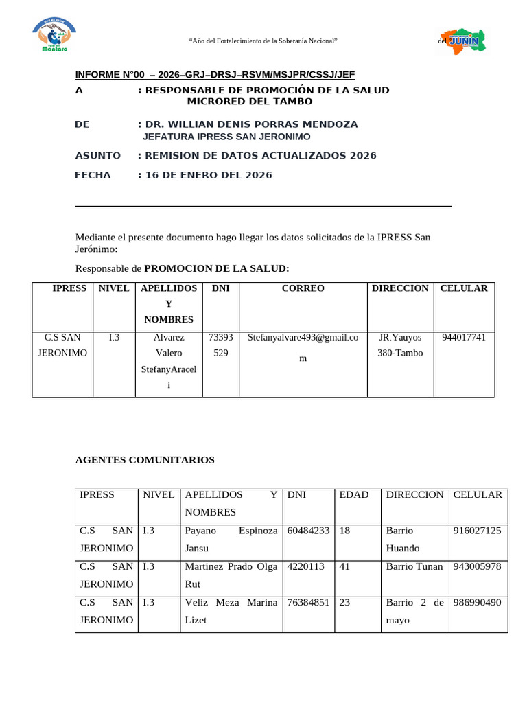 Datos Actualizados Ipress San Jerónimo (1) | PDF