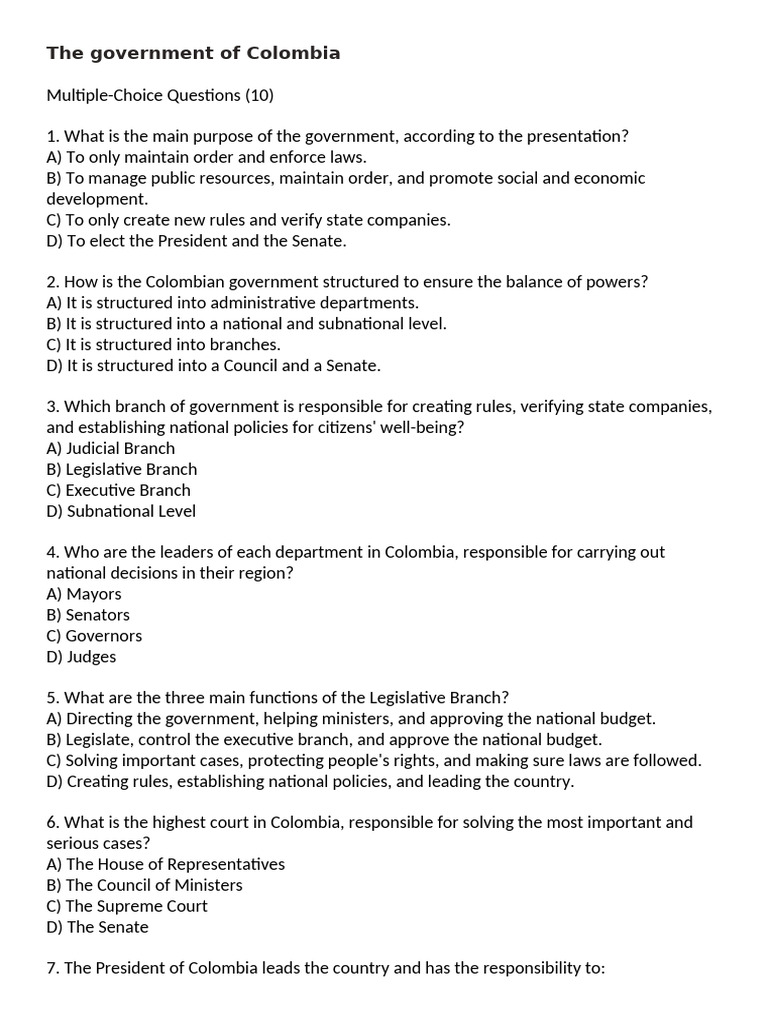 The Government of Colombia | PDF | Mayor | Legislature