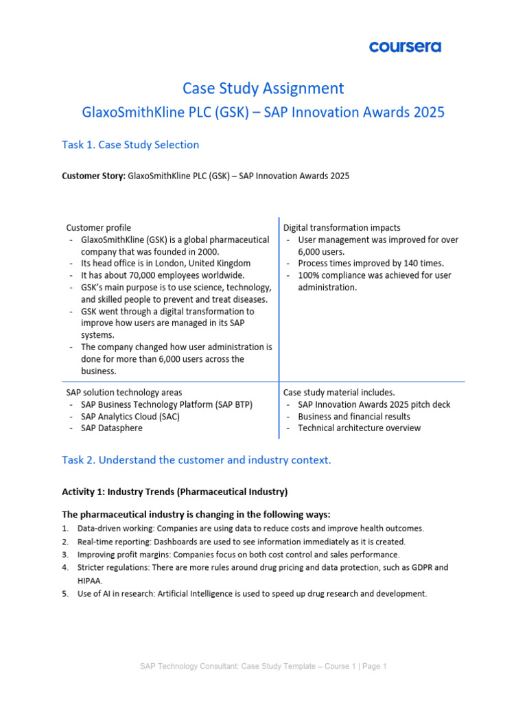 GSK SAP Innovation Awards Case Study Assignment JM | PDF | Cloud ...