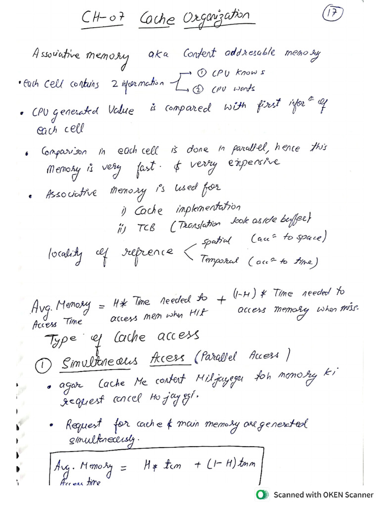 cache memory short notes | PDF