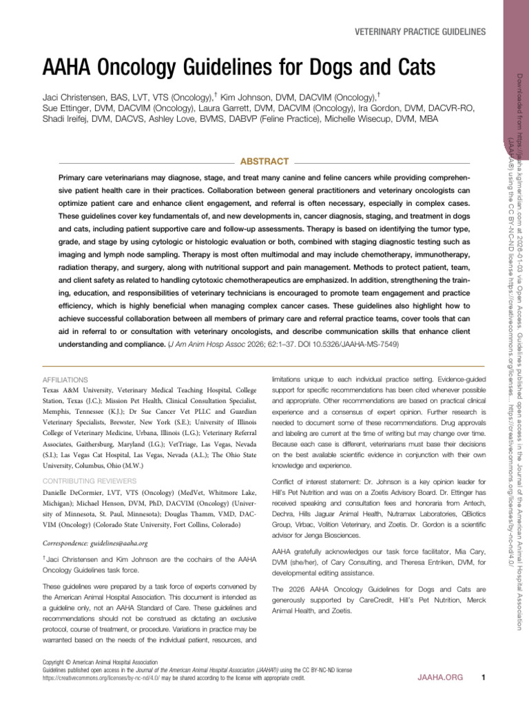 AAHA Oncology Guidelines for Pets | PDF | Metastasis | Oncology