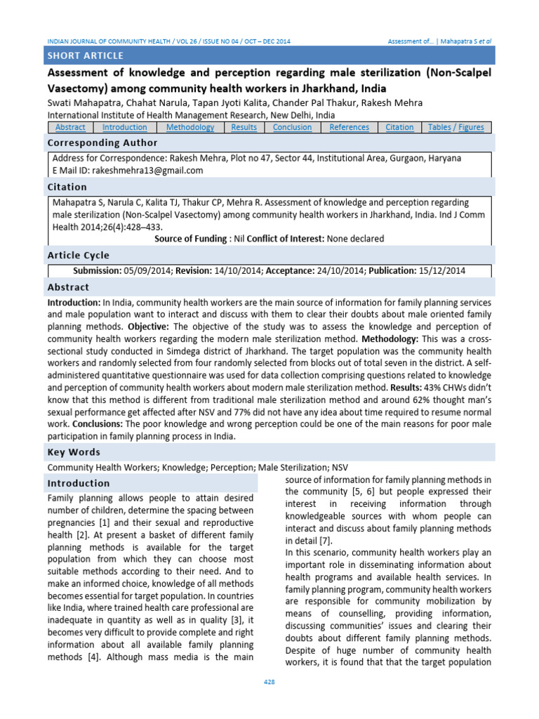 Male Sterilization Knowledge in Jharkhand | PDF | Family Planning ...