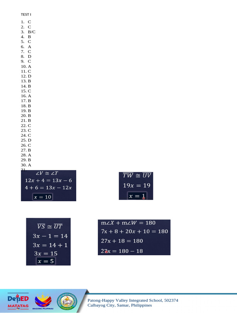 Math 9 - Answer Key | PDF