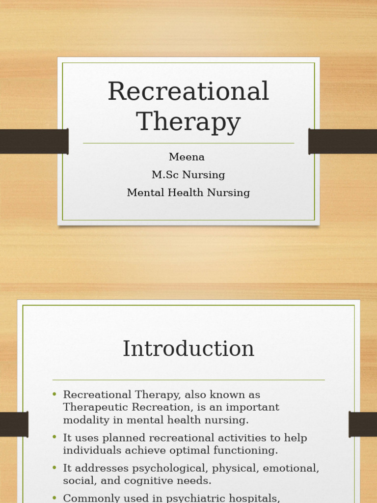 Benefits of Recreational Therapy in Mental Health | PDF | Mental ...