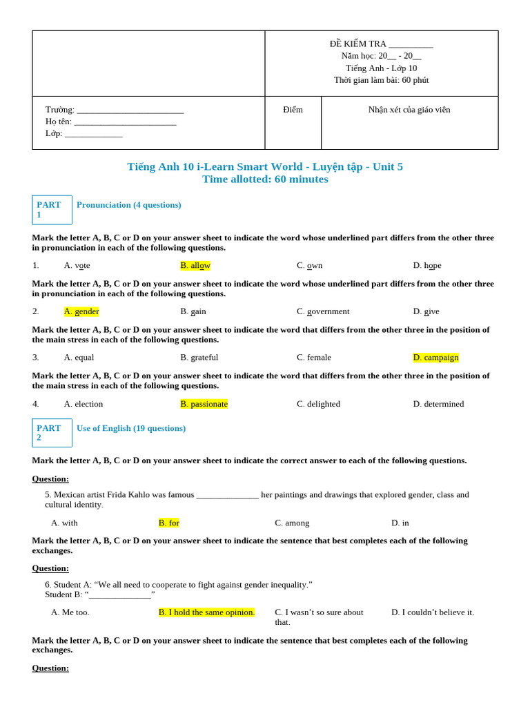 English Test for 10th Grade Students | PDF | Identity Politics | Suffrage