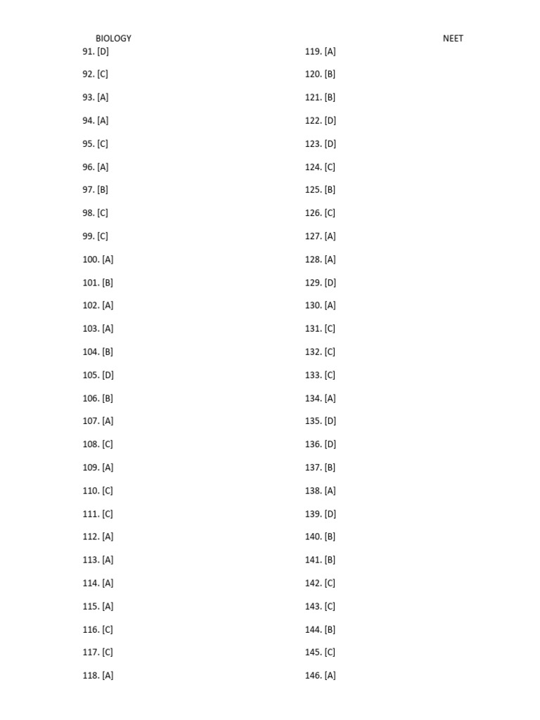 Xi Neet Bio Ans Key 10 Dec | PDF