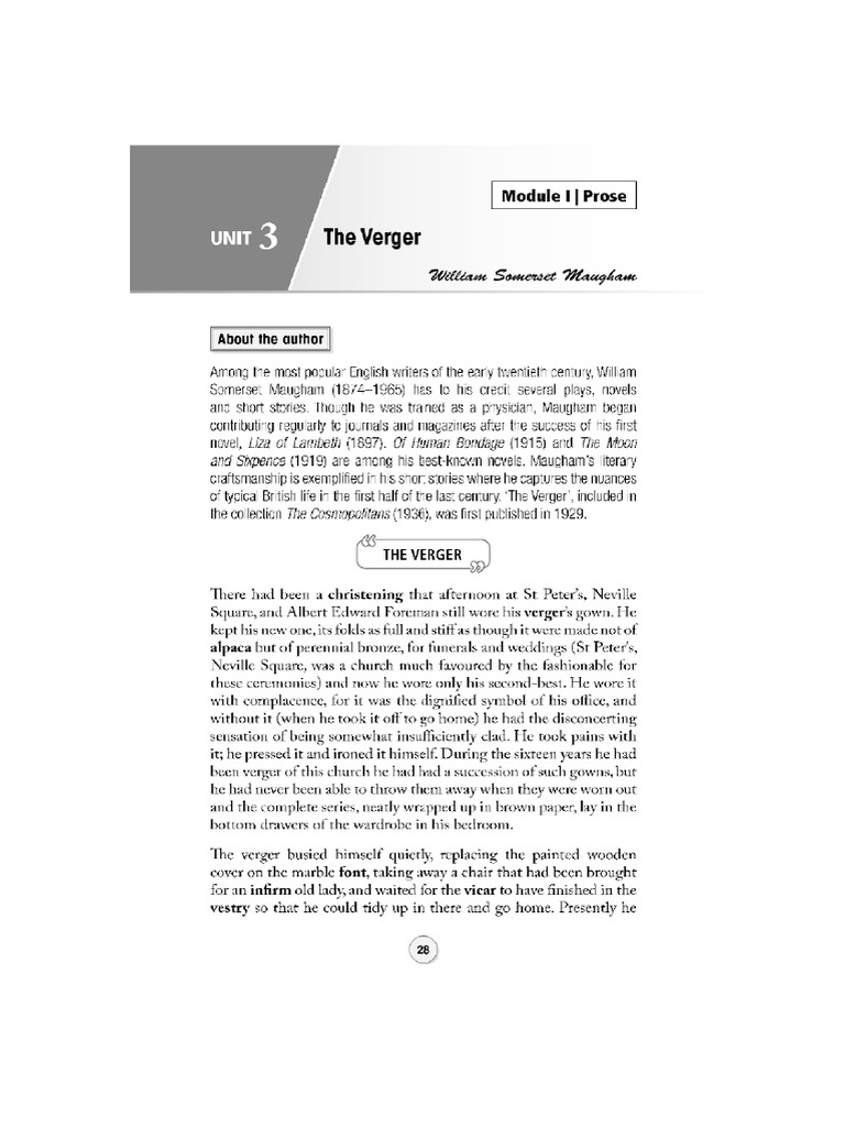 The Verger: A Short Story Analysis | PDF