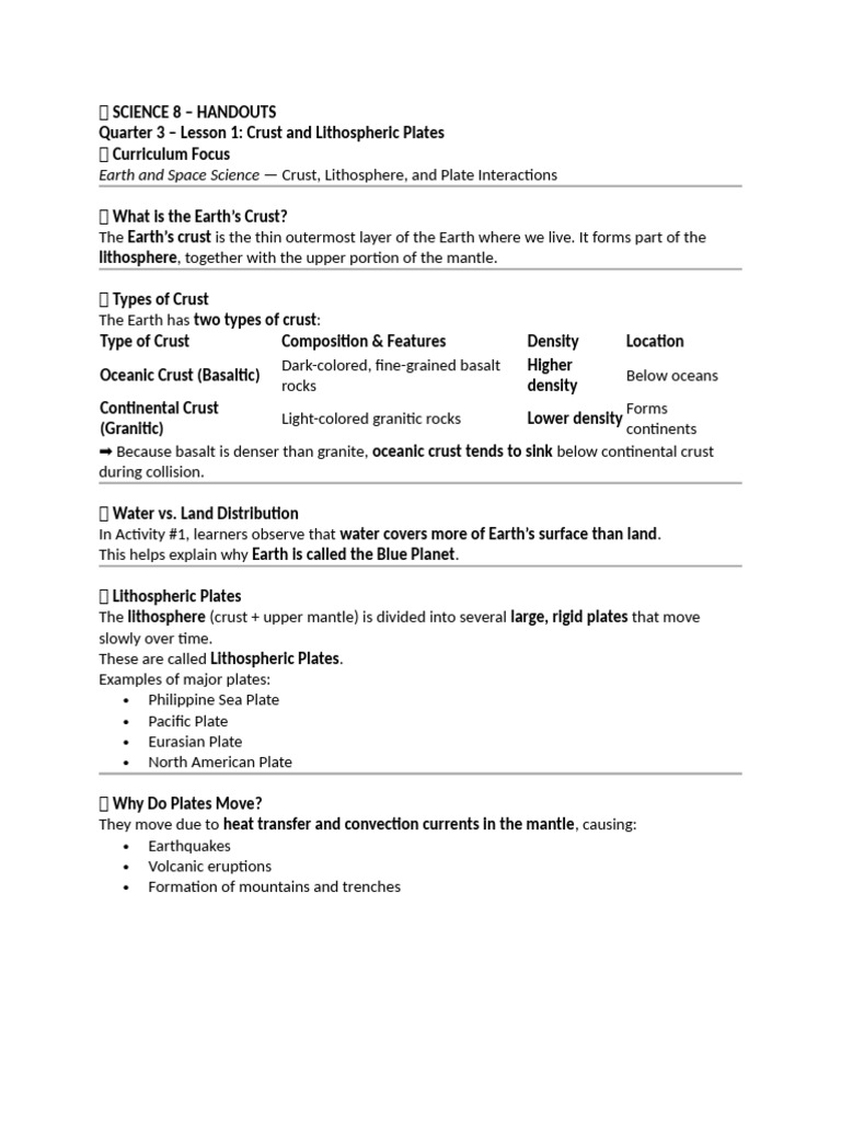 Crust and Lithospheric Plates Overview | PDF