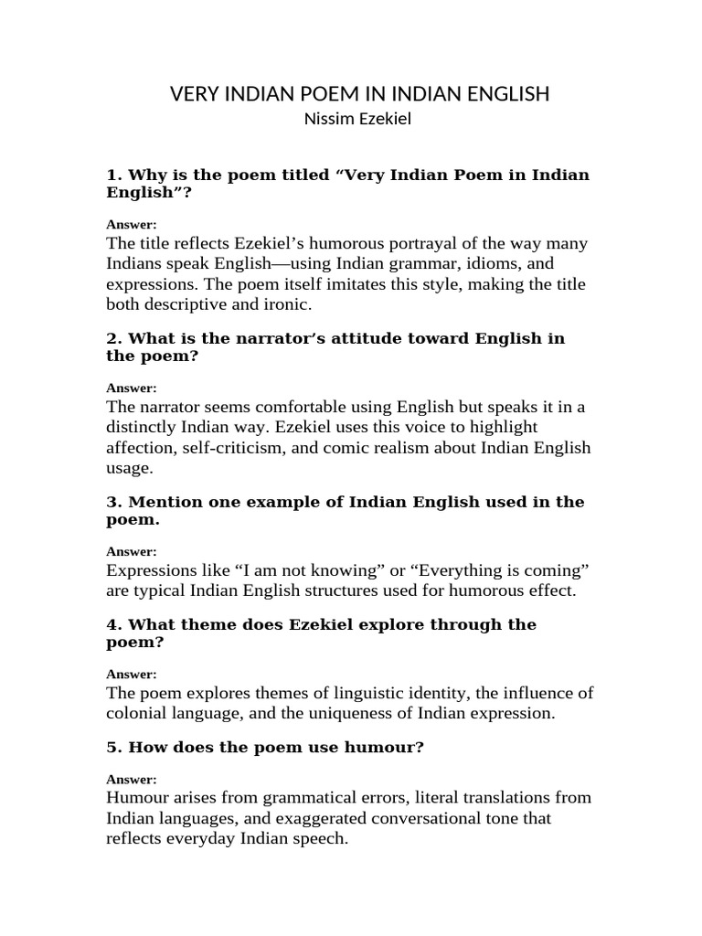 Very Indian Poem in Indian Questions and Answers | PDF | Poetry ...