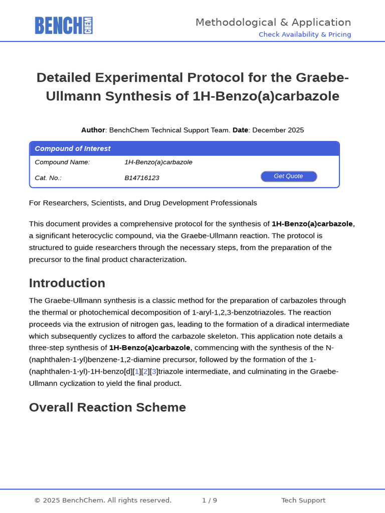 Detailed Experimental Protocol for the Graebe Ullmann Synthesis of 1H ...