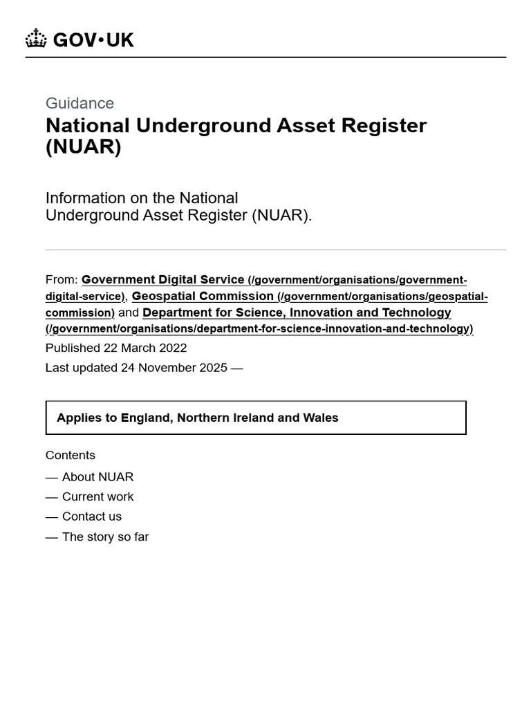 National Underground Asset Register (NUAR) - GOV.uk | PDF | Economies