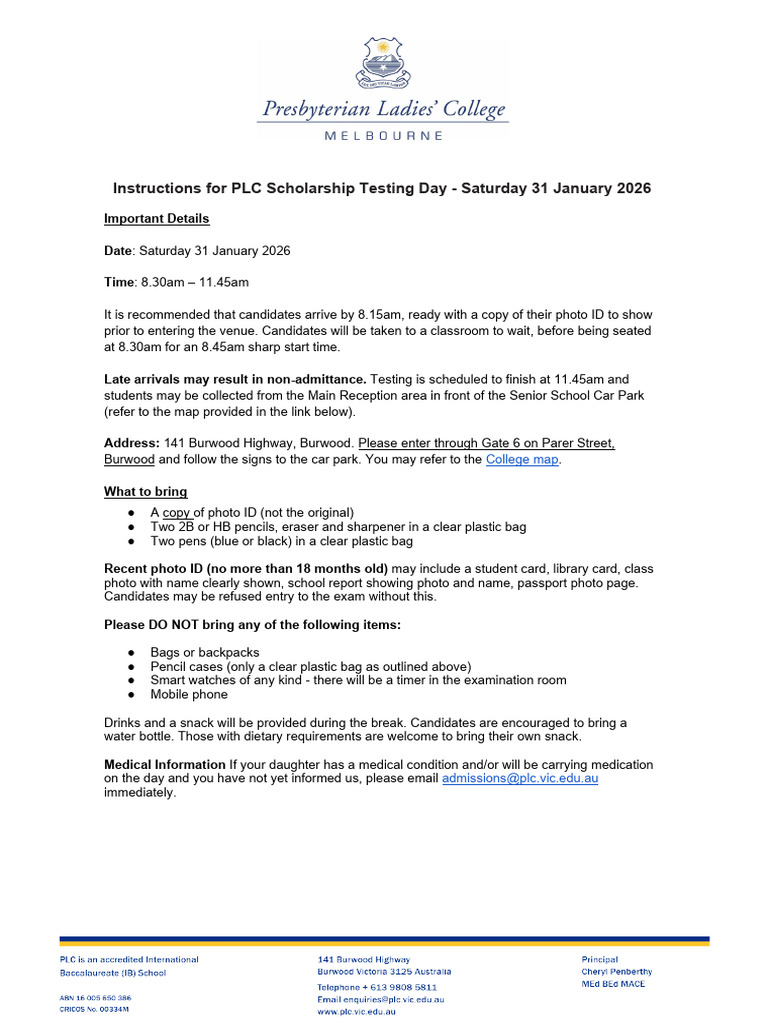 Instructions for Scholarship Testing Day 2027 Entry | PDF