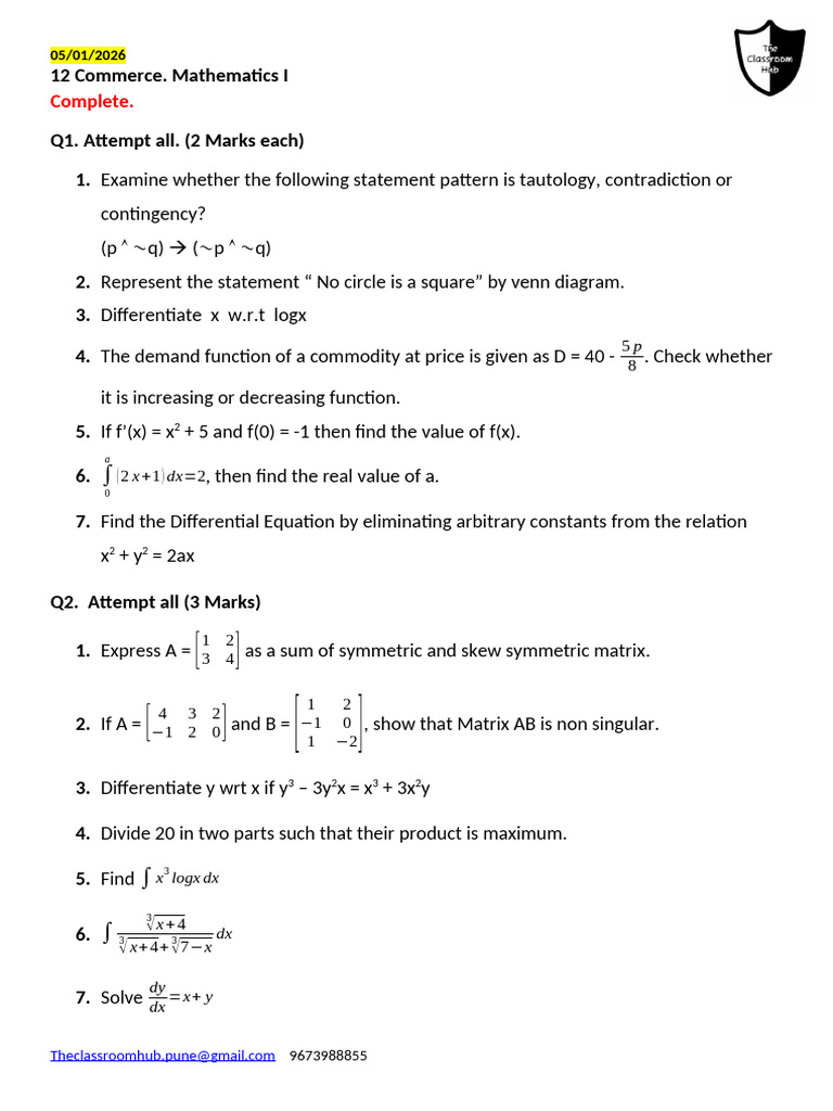 03 M1 Complete 40 Marks | PDF | Mathematical Objects | Mathematics