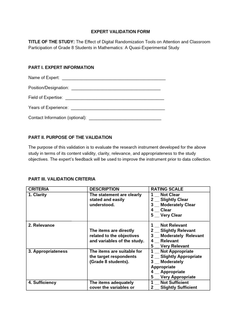 Expert Validation for Study on Digital Tools | PDF | Expert | Validity ...