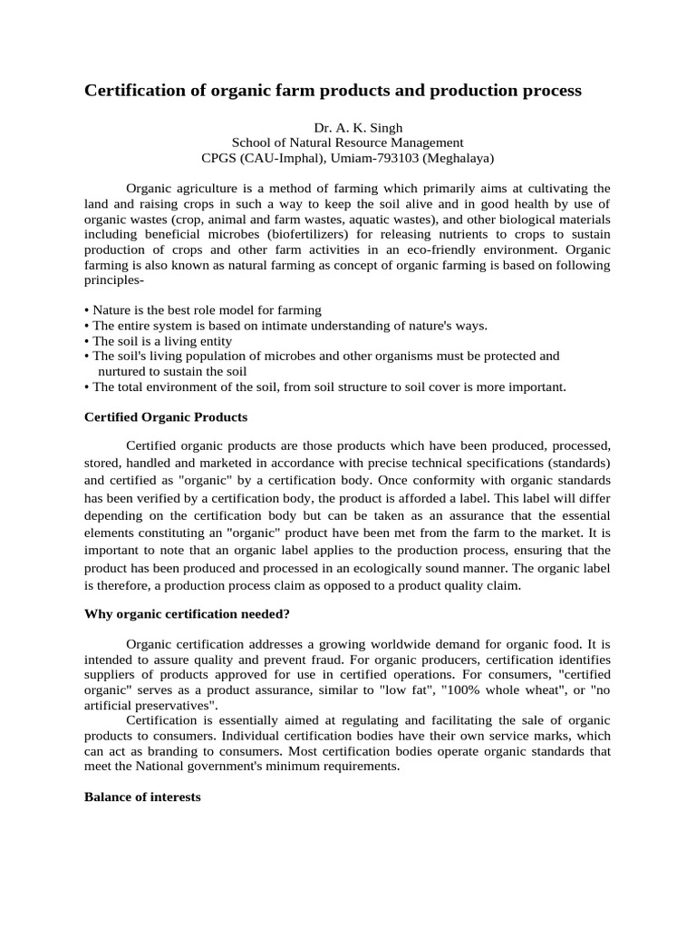 Certification of Organic Farm Products | PDF | Fertilizer | Organic Farming
